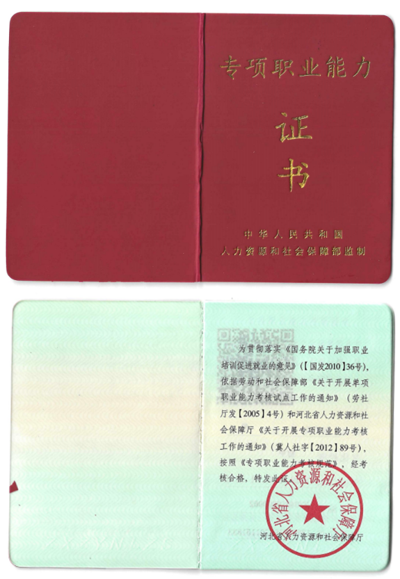 专项能力证书样本