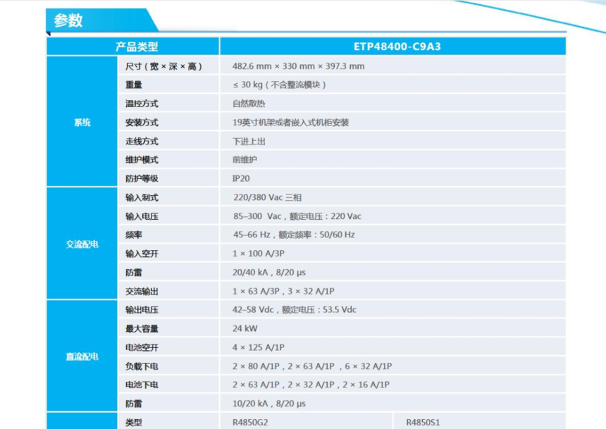 华为48v嵌入式ETP48400-C9A3通信400A开关电源参数及报价