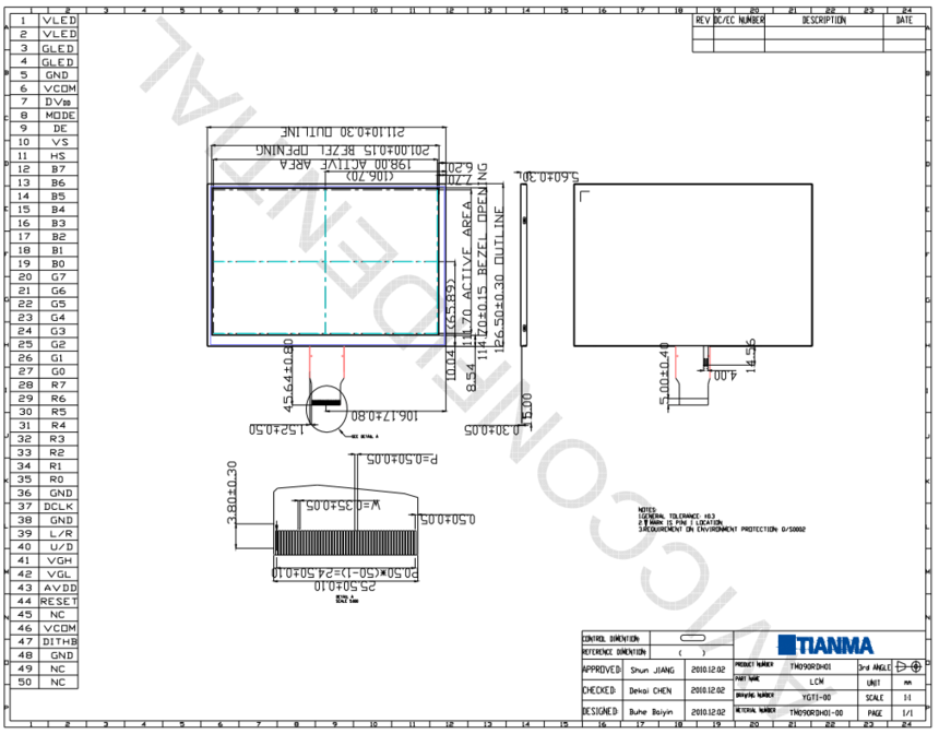 天马9寸工业液晶屏TM090RDH01-00规格书下载_捷华昇