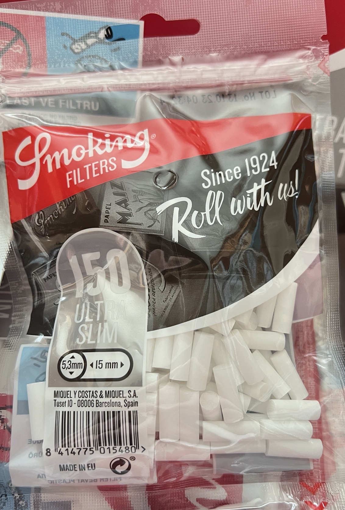 进口Smoking海绵过滤嘴5.3mm超细款15mm长 一袋150个_草客e族